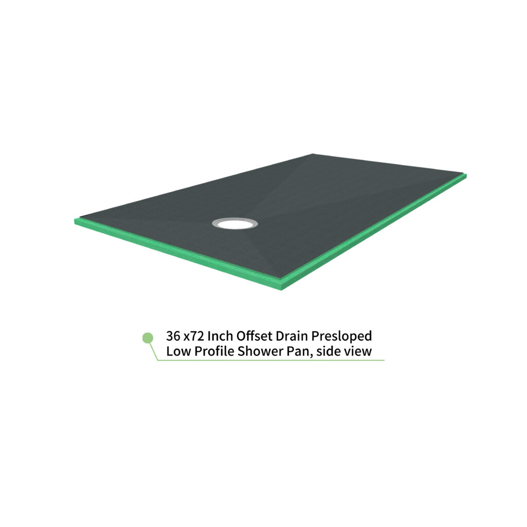 36” x 72” Offset Drain Low Profile Centre Drain Shower Pans - HYDRO-BLOK