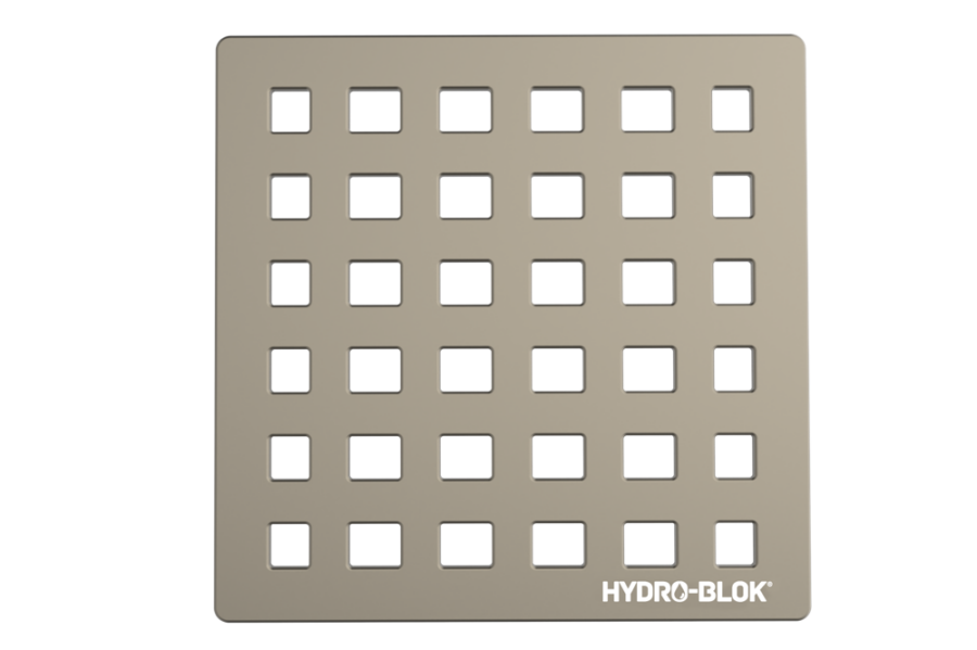 Low Profile Shower Pan Drain Cover and Tray - Satin Brass - HYDRO-BLOK